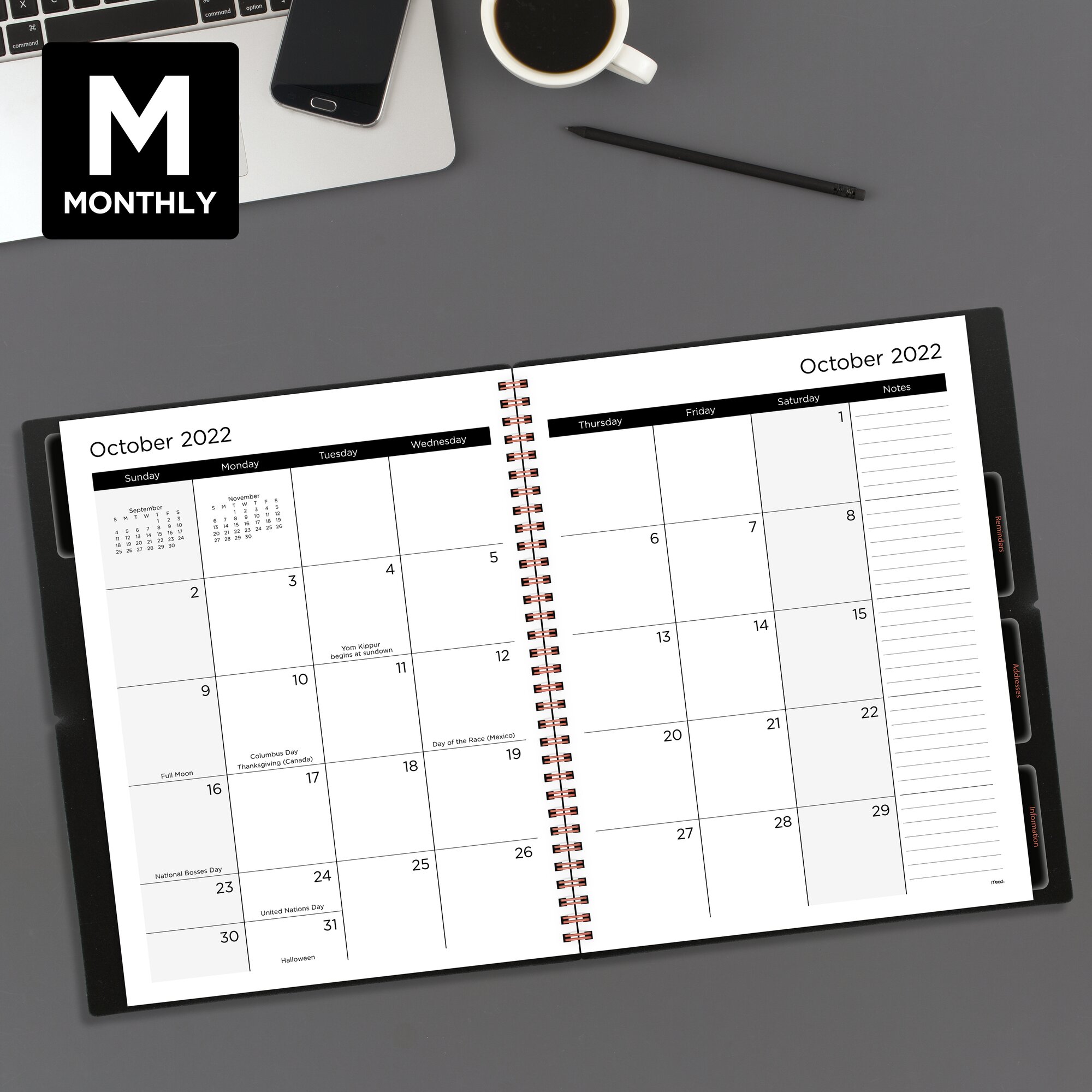 MEAD 2022 2023 BASIC Bungee Weekly Monthly Planner Black With Orange mead-2022-2023-basic-bungee-weekly-monthly-planner-black-with-orange