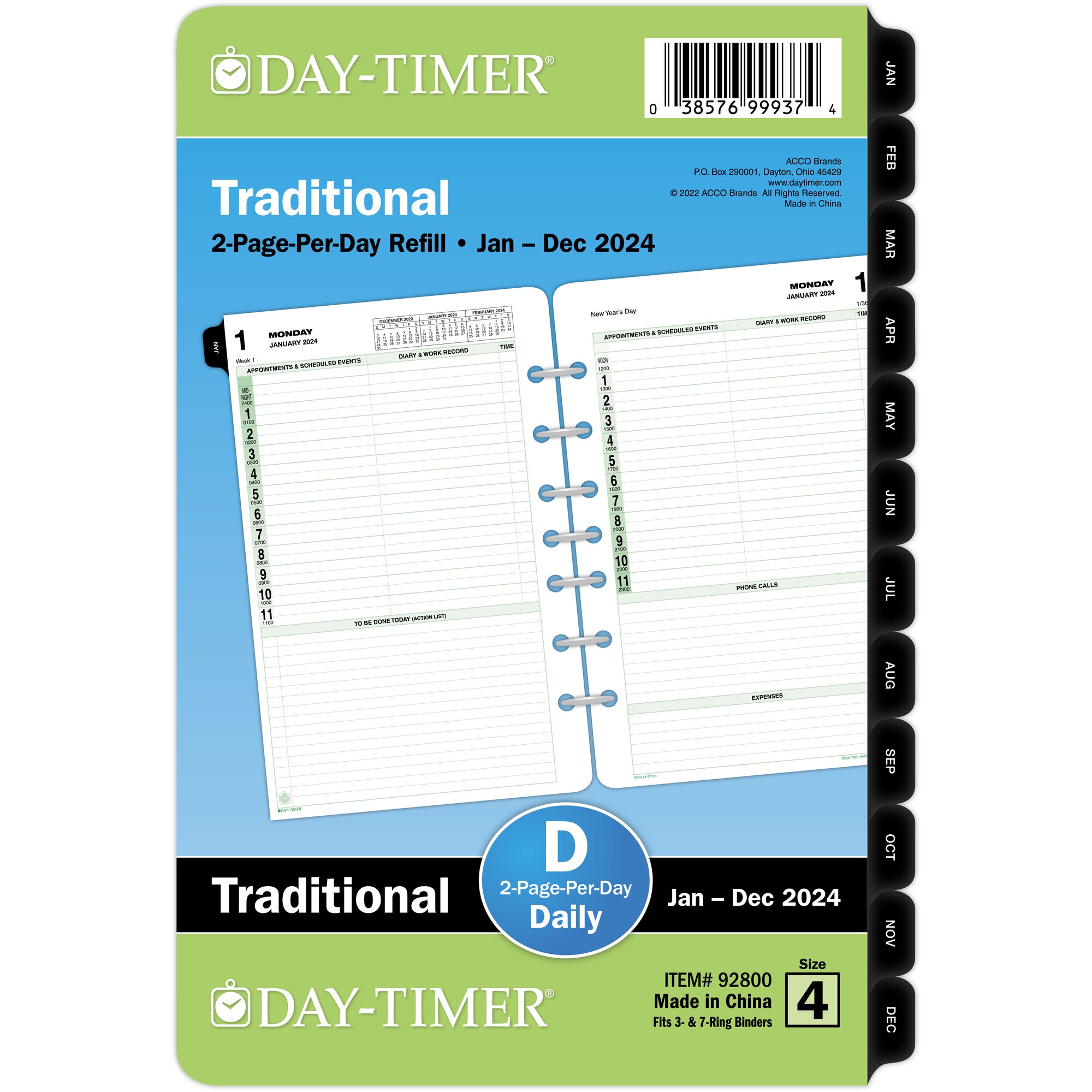 DAY TIMER 24 HOUR JANUARY 2024 December 2024 Two Page Per Day Planner