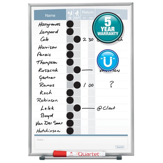 Quartet Matrix In Out Board, 11" x 16", Magnetic, Track Up To 15 ...
