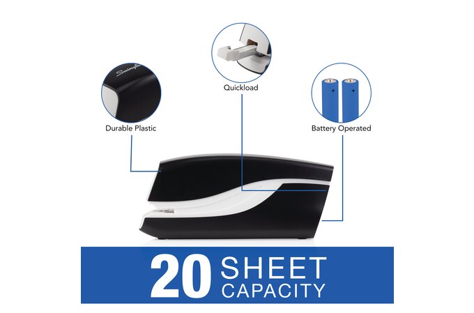 Swingline® Breeze Automatic Stapler, Battery Powered, 20 Sheets, Black ...