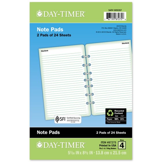 Day-Timer Notepad, Small, 5 1/2" x 8 1/2", 2 Pads | Notes & To-Do Pages ...