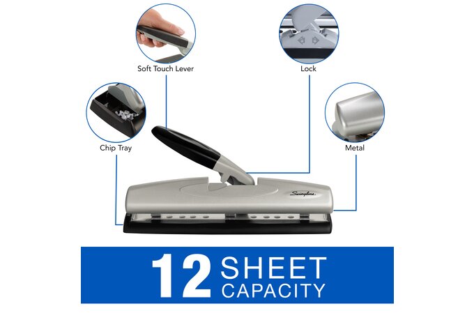 Swingline® LightTouch® Desktop Punch, 50% Easier, 2-3 Holes, 12 Sheets ...