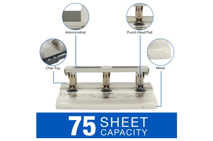 Swingline Antimicrobial High Capacity Heavy Duty Punch, 3 Holes, 75 ...
