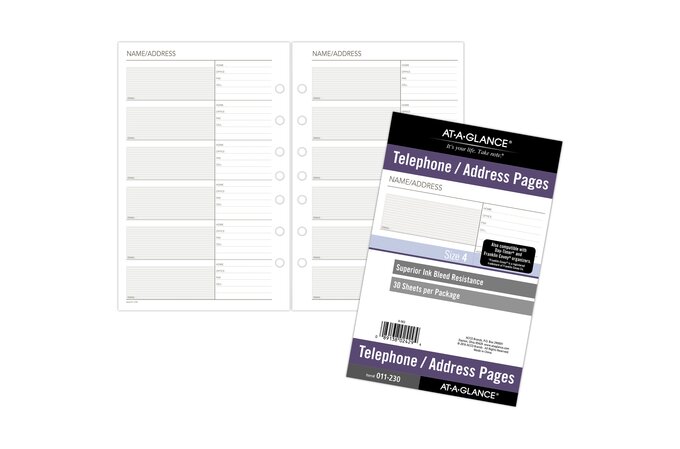 AT-A-GLANCE Telephone/Address Planner Pages | Refillable Planners ...