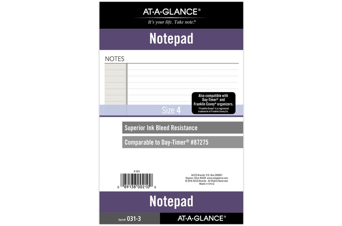 AT-A-GLANCE Undated Notepad, Loose-Leaf, Desk Size, 5 1/2" x 8 1/2 ...