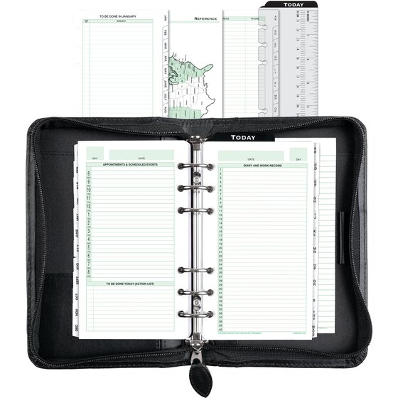 Day-Timer® Recycled Bonded Leather Starter Set, 6-Ring, Black, Portable ...