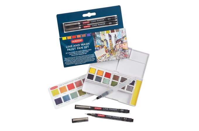 Derwent Line and Wash Paint Pan Set , 12 Colours | Paints | Derwent