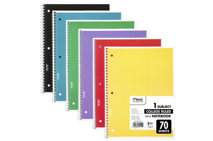 Mead Spiral Notebook, 1 Subject, College Ruled, 70 Sheets, 10 1/2" x 7 ...