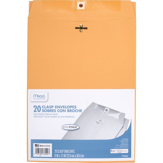 Mead® Clasp Envelopes, Office Pak, 9" x 12", Brown Kraft, 20 Count ...