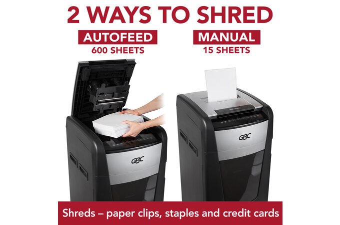 GBC AutoFeed+ Office Shredder, 600X, Super Cross-Cut, 600 Sheets ...