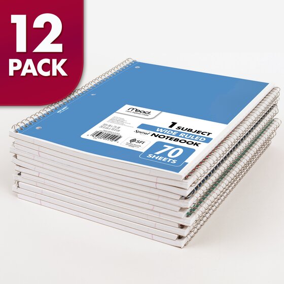 Mead Spiral Notebook, 1 Subject, Wide Ruled, 70 Sheets, 10 1/2" x 7 1/2 ...