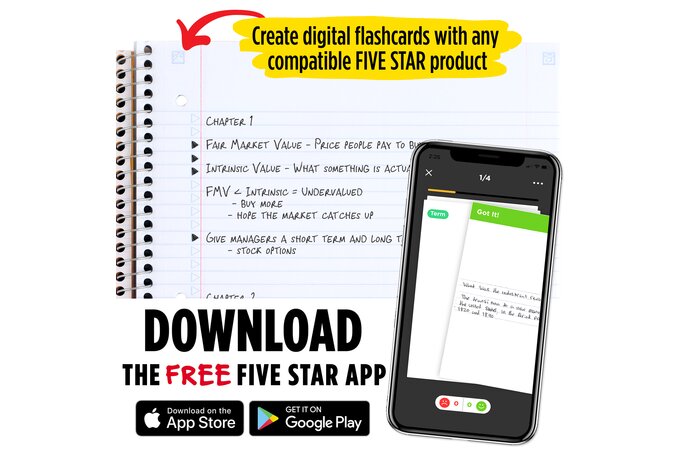 Five Star® Wireound Notebook Plus Study App, 3 Subject, College Ruled ...