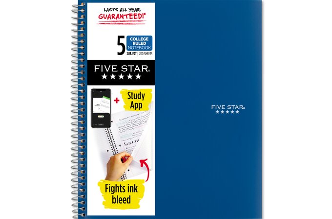 Five Star® Wireound Notebook Plus Study App, 5 Subject, College Ruled | Spiral Notebooks | Five Star