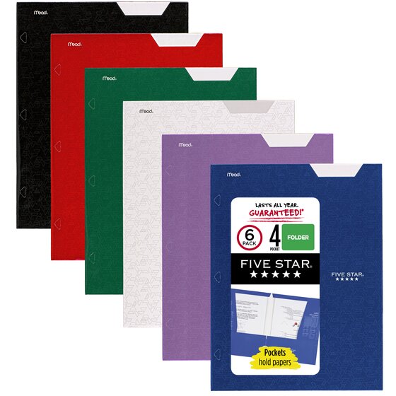 Five Star 4-Pocket Paper Folder, 6 Pack, Primary | Pocket Folders ...