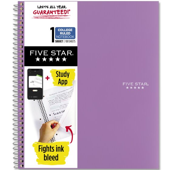 Five Star® Wireound Notebook Plus Study App, 1 Subject, College Ruled ...