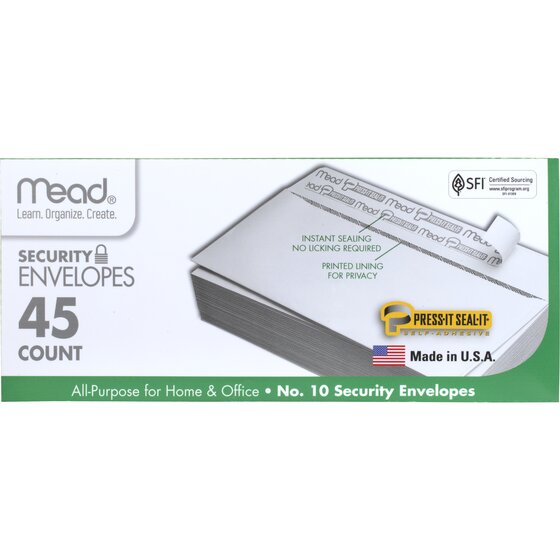 Mead #10 Press-It Seal-It® Security Envelopes, 4 1/8" x 9 1/2", White ...