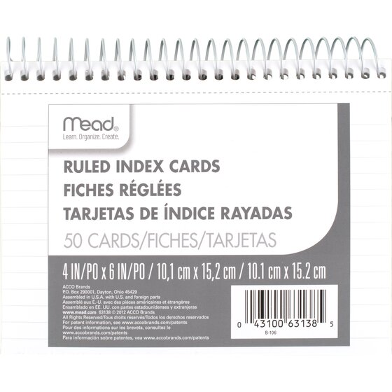 Mead Wirebound Ruled Index Cards, White, 4" x 6" | Accessories | Mead