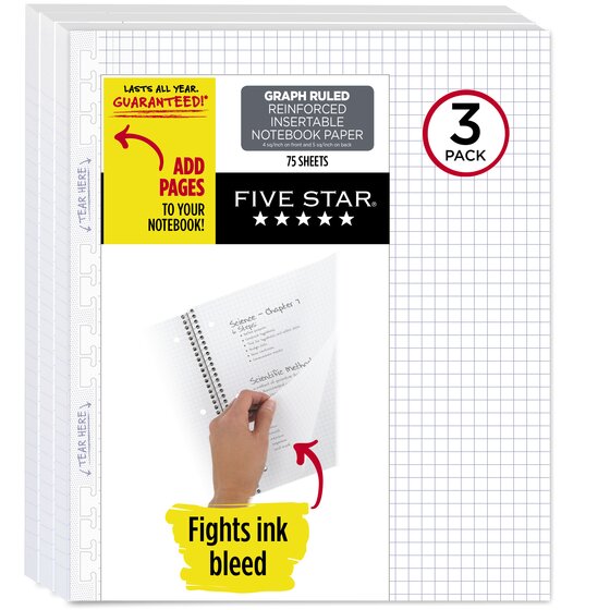 Five Star Reinforced Insertable Notebook Paper, Graph Ruled, 8 1/2" x ...