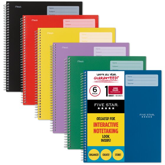 Five Star Interactive Notebook Multipacks, 1 Subject, Wide Ruled ...