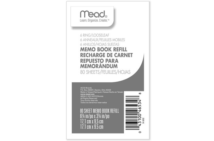 Mead Loose-Leaf Memo Book Refill Pages, 6 Hole Punched, Narrow Ruled, 3 ...