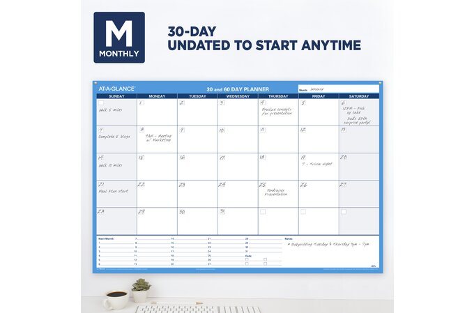AT-A-GLANCE Undated 30 and 60-Day Reversible Erasable Horizontal Wall ...