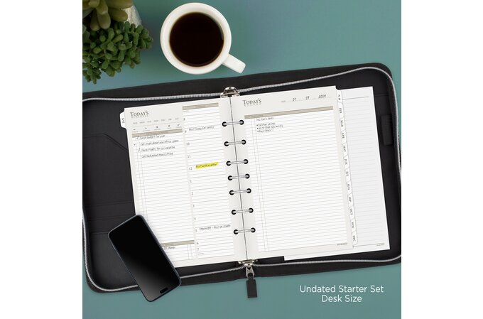 AT-A-GLANCE Undated Textured Faux Leather Starter Set, 7 Ring, Black ...