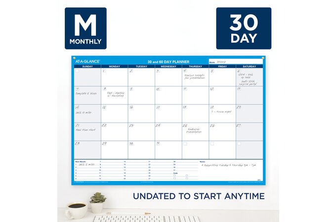 AT-A-GLANCE Undated 30/60-Day Horizontal Erasable Wall Calendar ...