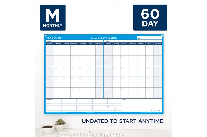 AT-A-GLANCE Undated 30/60-Day Horizontal Erasable Wall Calendar ...