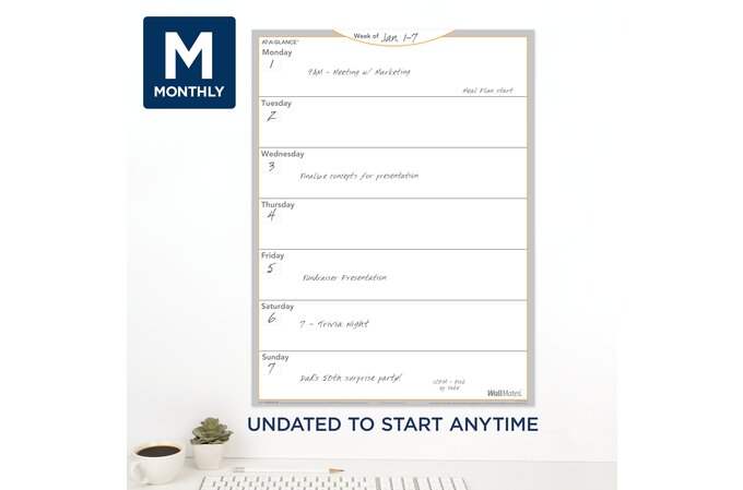 AT-A-GLANCE Undated WallMates Self-Adhesive Dry-Erase Weekly Planning ...