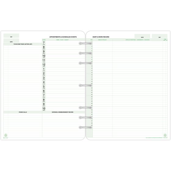 Day-Timer Undated Two-Page Per Day Planner Pages, Loose-Leaf, Folio ...