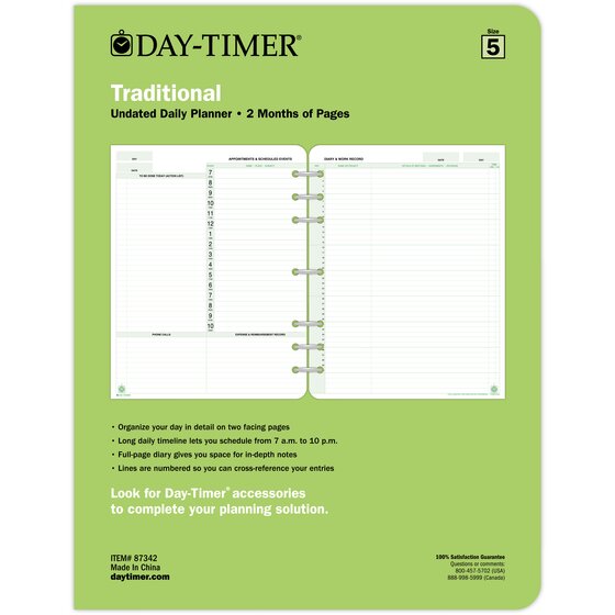 Day-Timer Undated Two-Page Per Day Planner Pages, Loose-Leaf, Folio ...
