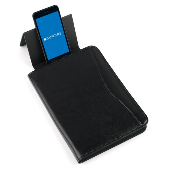 Day-Timer® Zippered Planner Cover with Tech Stand, Black, Journal Size ...