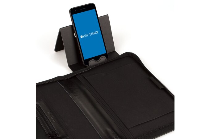 Day-Timer® Zippered Planner Cover with Tech Stand, Black, Journal Size ...