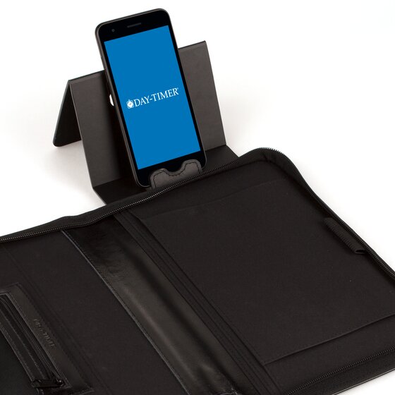 Day-Timer® Zippered Planner Cover with Tech Stand, Black, Journal Size ...
