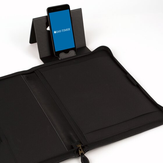 Day-Timer® Zippered Planner Cover with Tech Stand, Black, Notebook Size ...