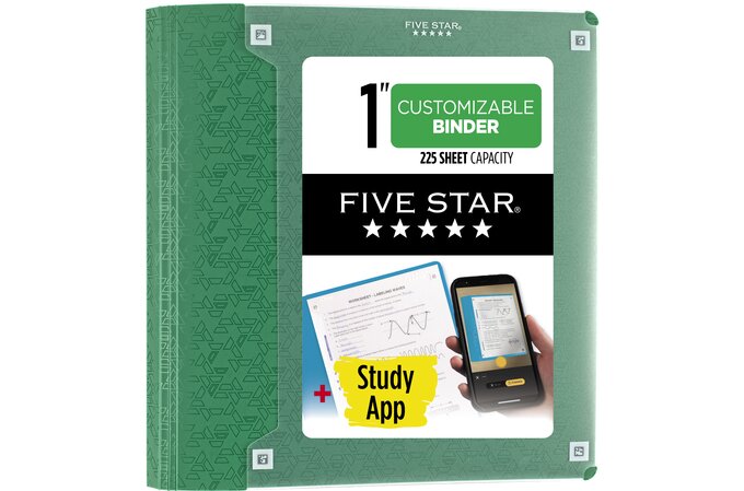 Five Star® 1" Customizable Plastic Binder Plus Study App, Color Chosen for You | Binders ...