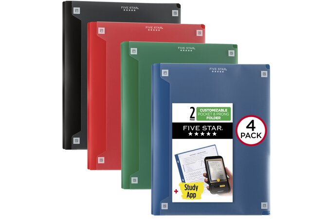 Five Star® Customizable Pocket and Prong Plastic Folders Plus Study App ...