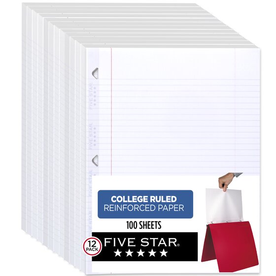 Five Star Reinforced Filler Paper, College Ruled, 11" x 8 1/2", 100 ...