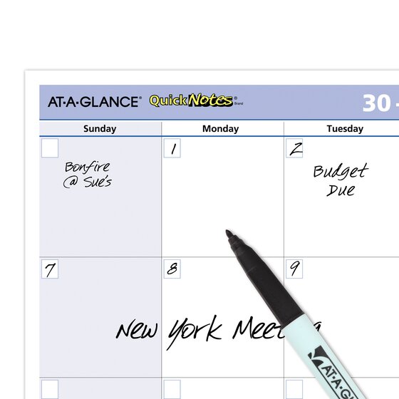AT-A-GLANCE® QuickNotes Undated 30-Day Horizontal Erasable Wall Planner ...