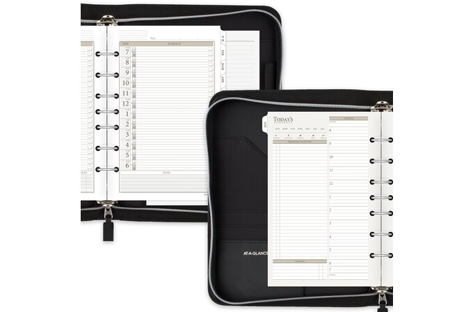 AT-A-GLANCE Undated Textured Faux Leather Starter Set, 7 Ring, Black ...