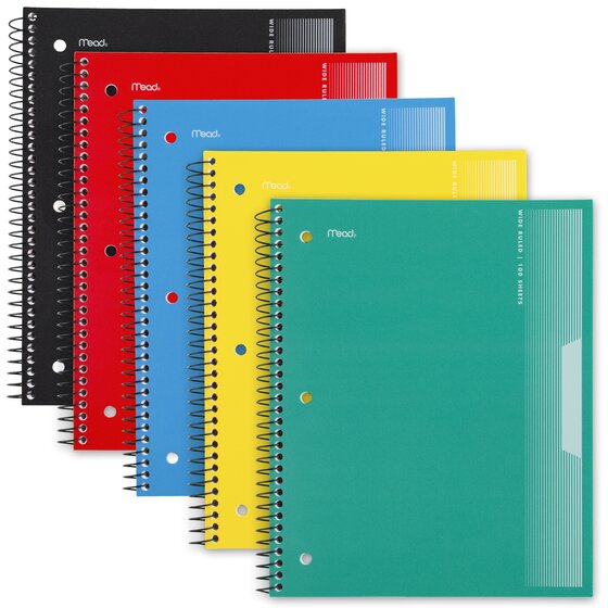 Mead® Spiral Notebook, 1 Subject, Wide Ruled, Plastic Cover, 8" x 10 1/ ...