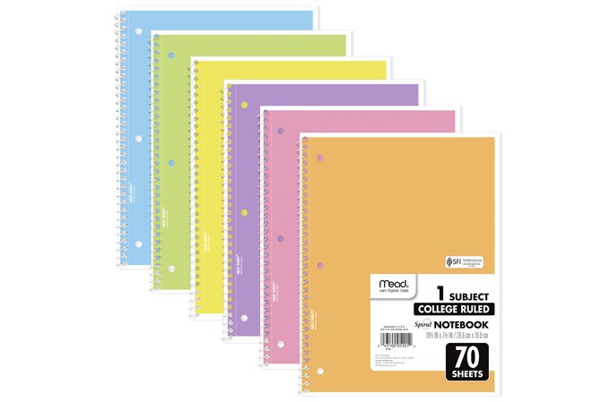 Mead® Spiral Notebook, 1 Subject, College Ruled, 8" x 10 1/2", 6 Pack ...