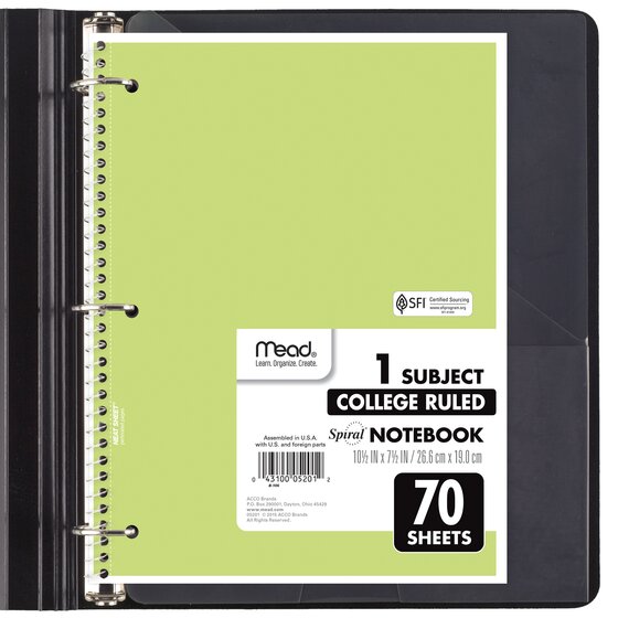 Mead® Spiral Notebook, 1 Subject, College Ruled, 8" x 10 1/2", 6 Pack ...