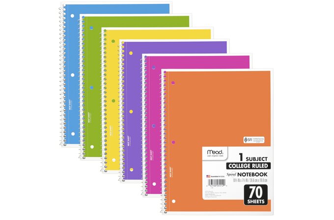 Mead® Spiral Notebook, 1 Subject, College Ruled, 8" x 10 1/2", 6 Pack ...