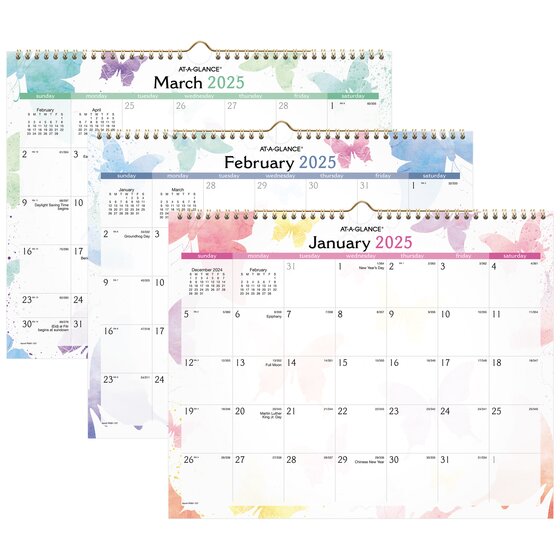AT-A-GLANCE® Watercolors 2025 Monthly Wall Calendar, Medium, 15" x 12 ...