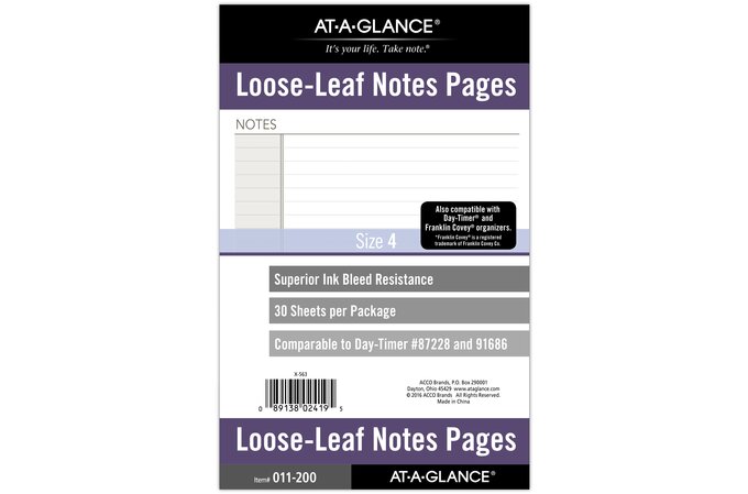 AT-A-GLANCE® Notes Pages, Loose-Leaf, Desk Size, 5 1/2" x 8 1/2 ...