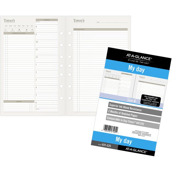 AT-A-GLANCE® Undated Two Page Per Day Daily Planner Refill, Loose-Leaf ...