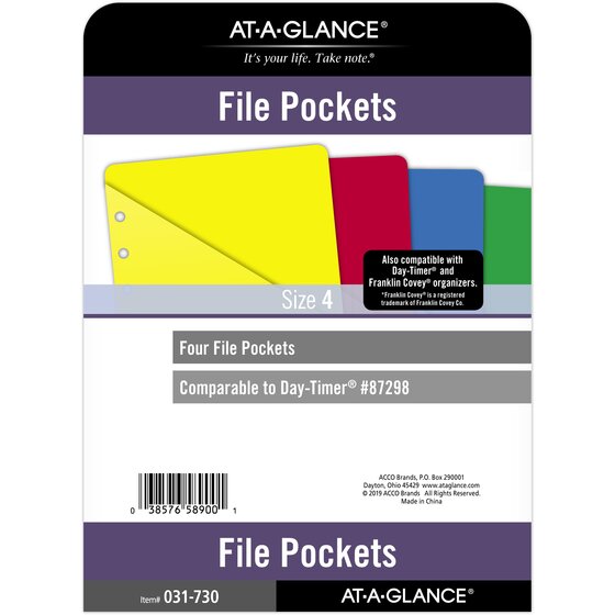 AT-A-GLANCE® File Pockets, Desk Size, 5 1/2" x 8 1/2", 4 Pack ...