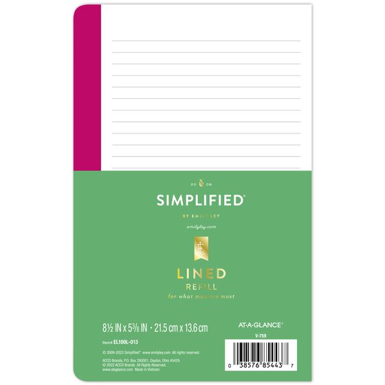 Simplified by Emily Ley for AT-A-GLANCE® Lined Notes Refill, Loose-Leaf ...