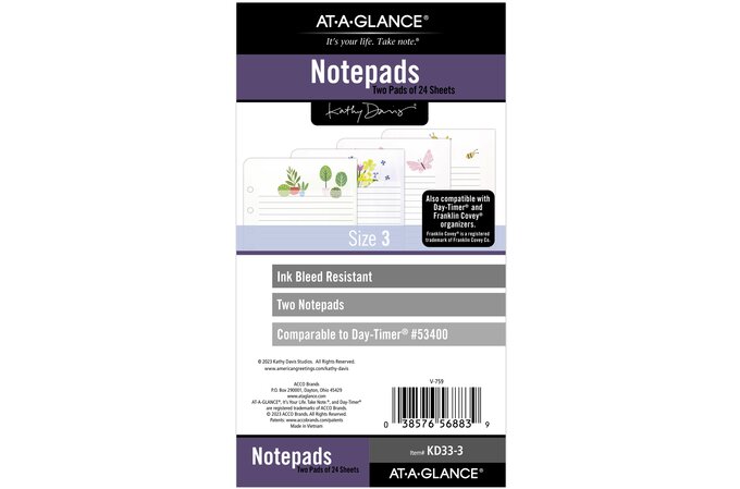 AT-A-GLANCE® Kathy Davis® Notepads Refill, Loose-Leaf, Portable Size, 3 ...